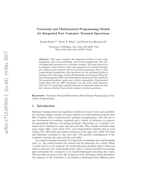 pdf constraint and mathematical programming models for integrated port container terminal