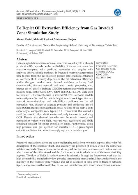 Pdf To Depict Oil Extraction Efficiency From Gas Invaded Zone