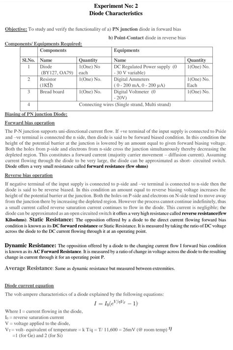 Solved Experiment No 2 Diode Characteristics Objective To Chegg Com