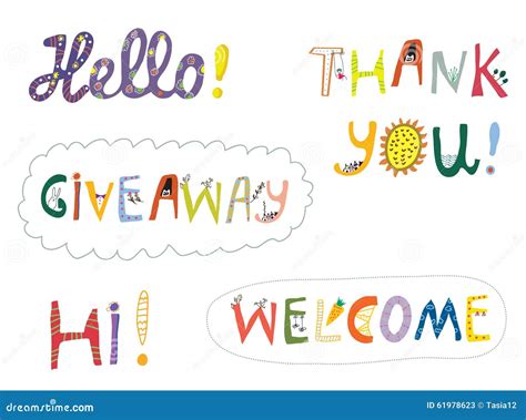 Hello Welcome And Other Greeting Words Design Set Stock Vector Image