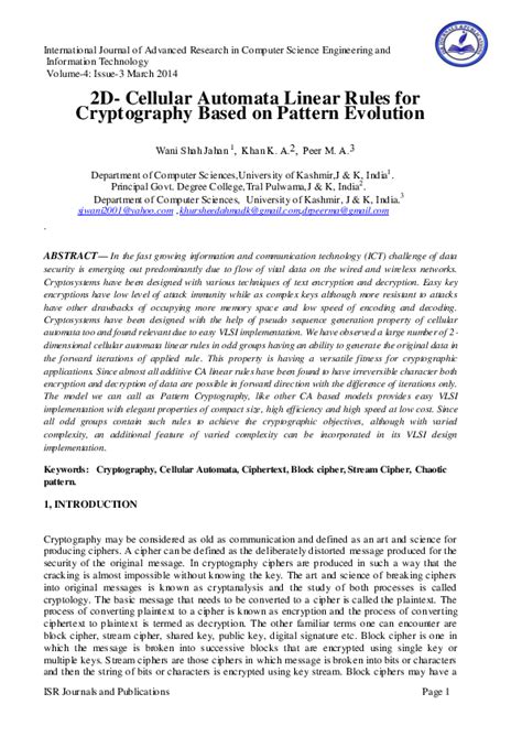 pdf 2d cellular automata linear rules for cryptography based on pattern evolution
