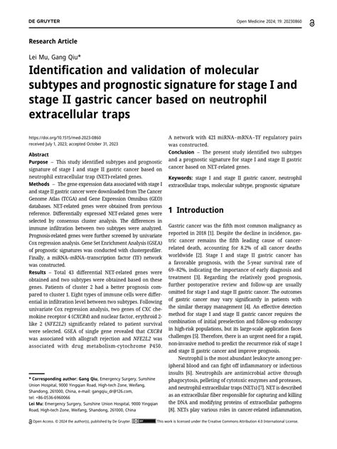 Pdf Identification And Validation Of Molecular Subtypes And Prognostic Signature For Stage I