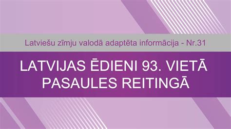 Videoziņas Nr 31 Latvijas ēdieni 93 Vietā” Youtube