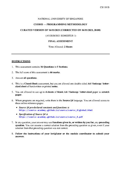 Cs1101s 2021s1 Final Practicd National University Of Singapore Cs1101s — Programming