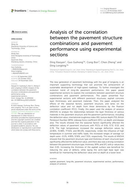 Pdf Analysis Of The Correlation Between The Pavement Structure