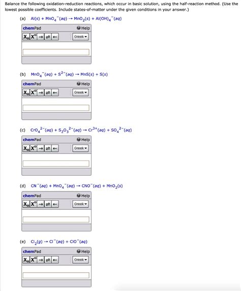 balance the following oxidation reduction reactions which occur in