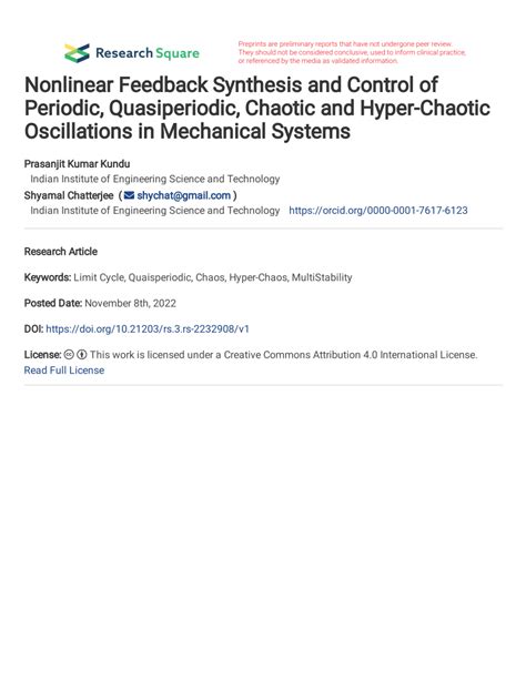 pdf nonlinear feedback synthesis and control of periodic