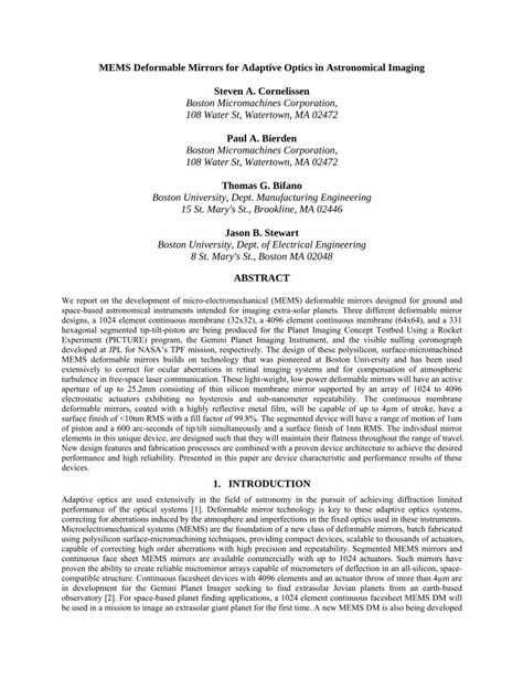 Pdf 81 Cornelissen Mems Deformable Mirrors For Adaptive Optics €¦ · Mems Deformable Mirrors