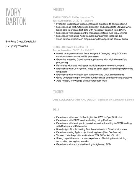 Test Automation Resume Samples Velvet Jobs