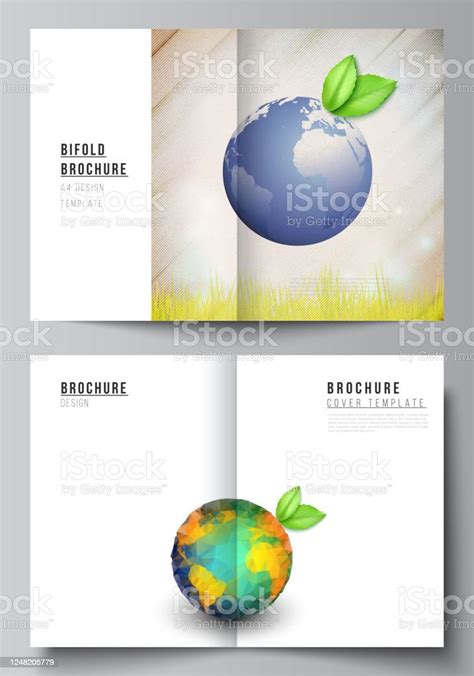 두 개의 A4 형식 커버 모형의 벡터 레이아웃은 양면 브로셔 전단지 커버 디자인 책 디자인 브로셔 커버를위한 디자인 템플릿을 디자인합니다 지구 행성 개념을 저장합니다 지속