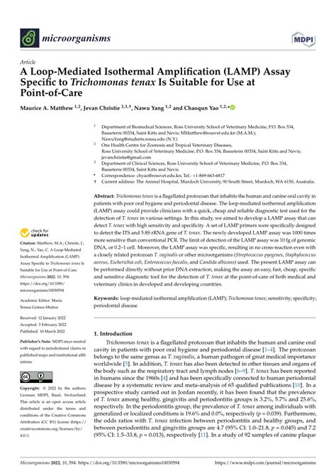 Pdf A Loop Mediated Isothermal Amplification Lamp Assay Specific To