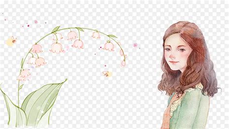手绘女孩与花PNG图片素材下载 图片编号 PNG素材网