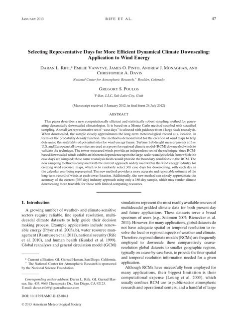 Pdf Selecting Representative Days For More Efficient Dynamical Climate Downscaling