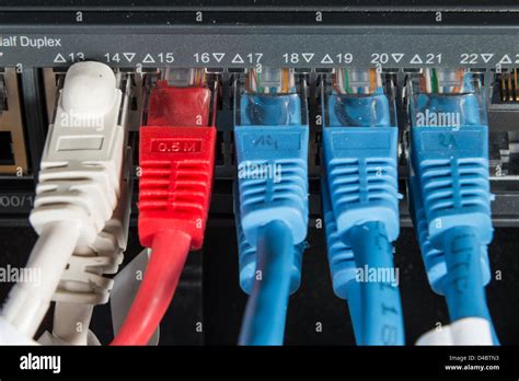 Close Up Of Network Hub And Ethernet Cables Stock Photo Alamy