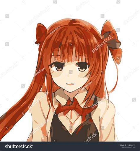 Flirty Redhead Anime Girl Two Bunches เวกเตอร์สต็อก ปลอดค่าลิขสิทธิ์