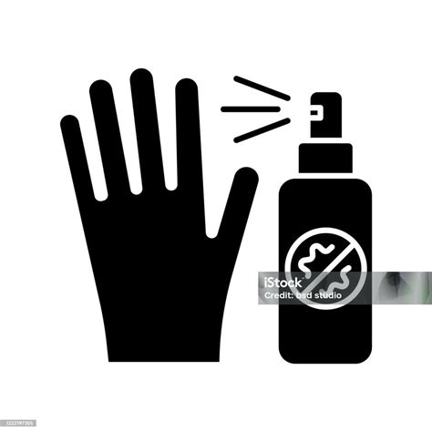 방부제 문말 아이콘입니다 위생 및 소독 클렌징 핸드 항균 분무기 일반적인 감기 예방 조치 바이러스 예방 실루엣 기호입니다 음수 공간입니다 벡터 절연 그림 감기와 독감에 대한