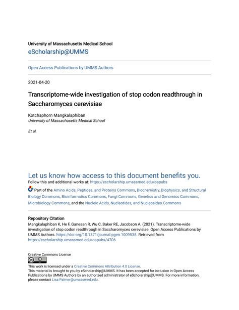 Pdf Transcriptome Wide Investigation Of Stop Codon Readthrough In Saccharomyces Cerevisiae