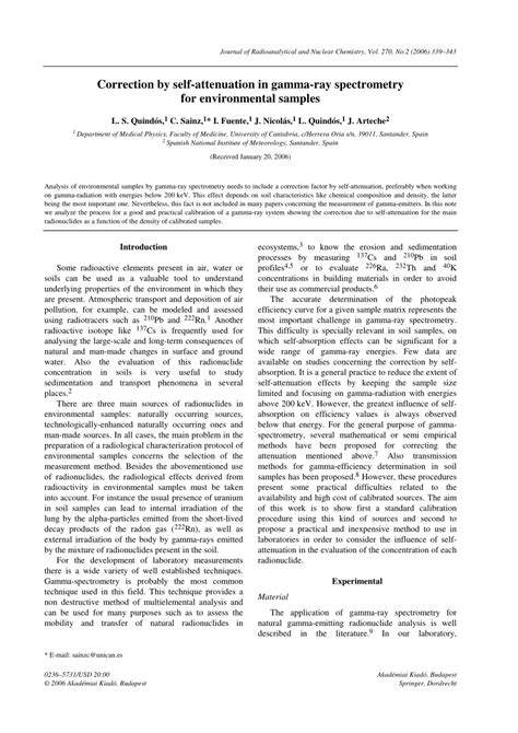 Pdf Correction By Self Attenuation In Gamma Ray Spectrometry For Environmental Samples