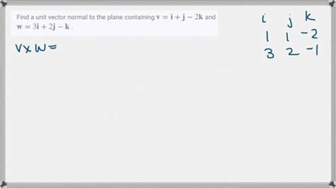 SOLVED Find a unit vector normal to the plane containing 𝐯 𝐢 𝐣 2 𝐤 and 𝐰 3 𝐢 2 𝐣 𝐤