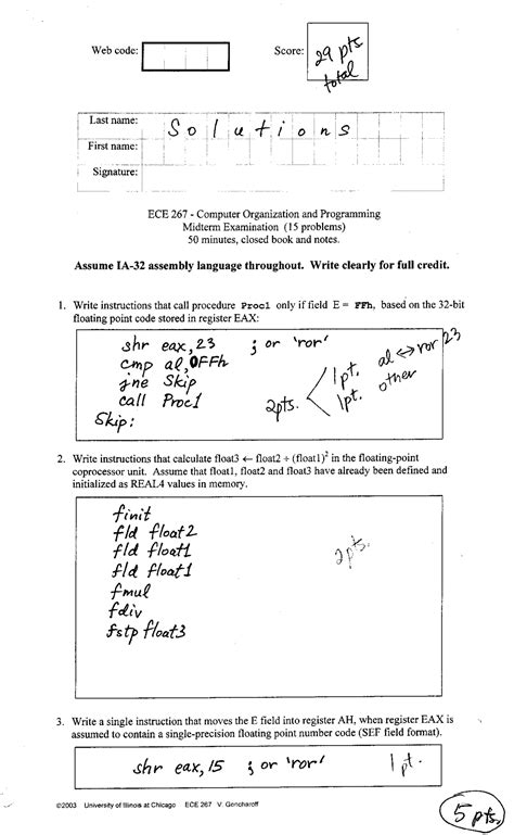 15 Questions With Solutions On Computer Organization I Midterm Ece 267 Docsity