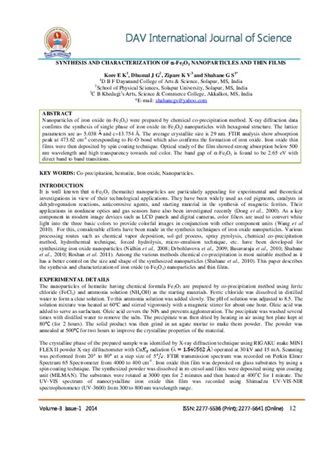 Pdf Synthesis And Characterization Of Fe2o3 Nanoparticles And Thin Films
