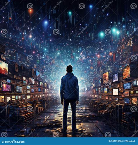 Ai Generated Illustration Of A Male Observing Multiple Computer Screens