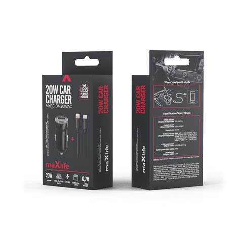 Maxlife MXCC 04 PD QC autonabíječka 1x USB C 1x USB 20W USB C Lightning kabel 27W