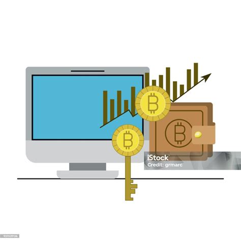 Bitcoin 통계 바 통화와 키와 지갑 및 데스크톱 컴퓨터 가상현실에 대한 스톡 벡터 아트 및 기타 이미지 가상현실 개념 경제 Istock