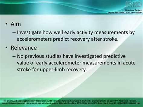 Ppt Predictive Value Of Upper Limb Accelerometry In Acute Stroke With Hemiparesis Powerpoint