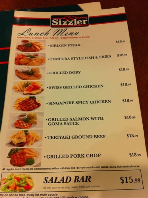 Sizzler Menu