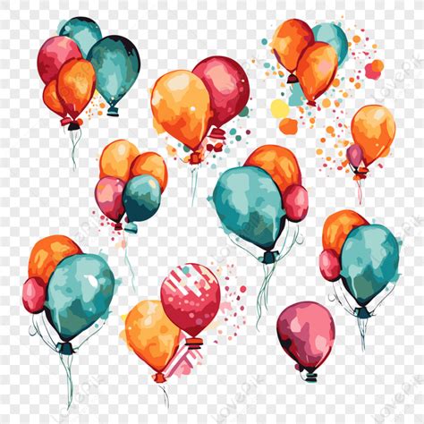 생일 풍선 클립 아트 다양한 수채화 풍선이 설정되어 만화 벡터 Png 일러스트 무료 다운로드 Lovepik