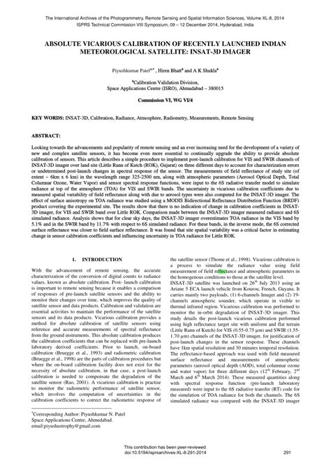 Pdf Absolute Vicarious Calibration Of Recently Launched Indian Meteorological Satellite Insat