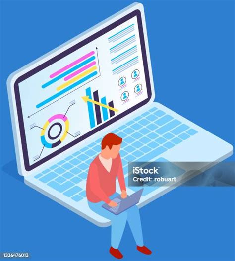 직원은 통계 지표 비즈니스 데이터를 분석합니다 캐릭터는 마케팅 연구에 사용됩니다 개념에 대한 스톡 벡터 아트 및 기타 이미지 개념 개발 개선 Istock