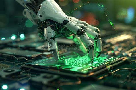 A Detailed Closeup Of A Robotic Hand Crafting An Intricate Piece Of Green Technology Symbolizing