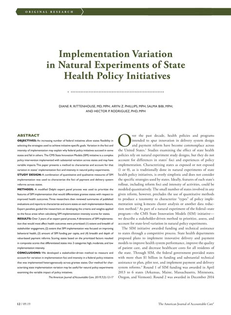 Pdf Implementation Variation In Natural Experiments Of State Health Policy Initiatives