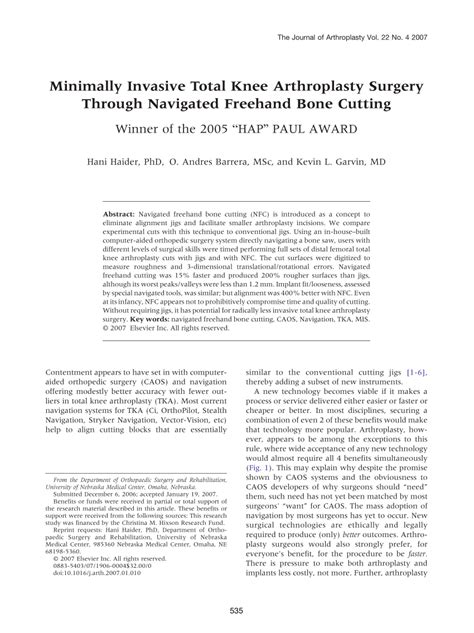 Pdf Minimally Invasive Total Knee Arthroplasty Surgery Through Navigated Freehand Bone Cutting