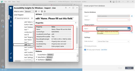 A11y SQL Azure Data Studio Database Create Project From Database Screen