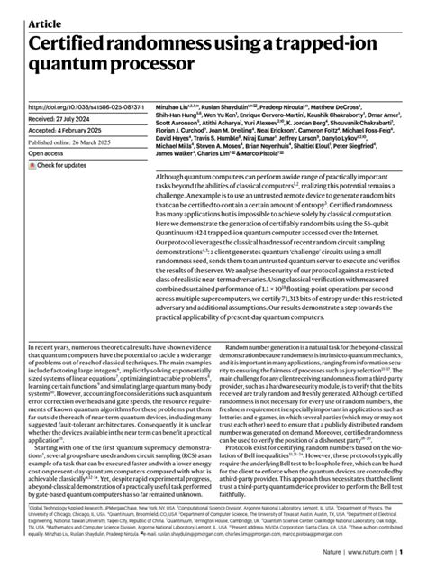 Certified Randomness Using A Trapped Ion Quantum Processor Pdf Quantum Computing
