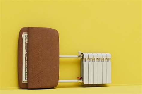 난방에 대한 지불의 개념 노란색 배경에 달러 지폐가있는 배터리와 지갑 3d 렌더링 가격에 대한 스톡 사진 및 기타 이미지 가격 가계 가정 난방 Istock