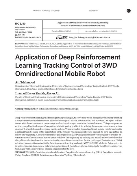 Pdf Application Of Deep Reinforcement Learning For Tracking Control Of 3wd Omnidirectional
