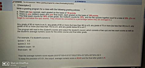 A The 4rd A Grading Program For A Class Overloading