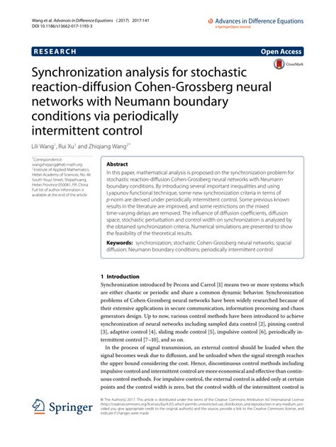 Pdf Synchronization Analysis For Stochastic Reaction Diffusion Cohen