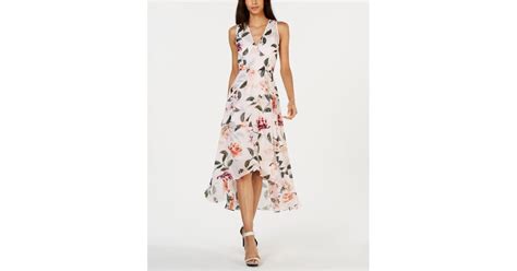 Calvin Klein Floral Print High Low Wrap Maxi Dress In Pink Lyst