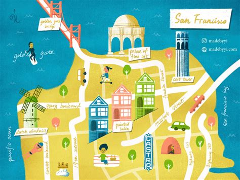 San Francisco Attractions Map Printable Coastal California Moon