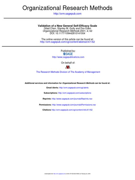 Validation Of A New General Self Efficacy Scale Pdf Self Efficacy Validity Statistics