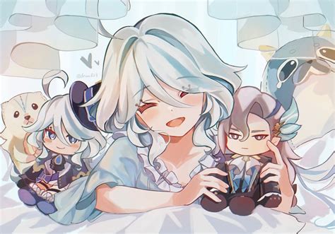 Furina Neuvillette Leisurely Otter And Blubberbeast Genshin Impact Drawn By Chaena