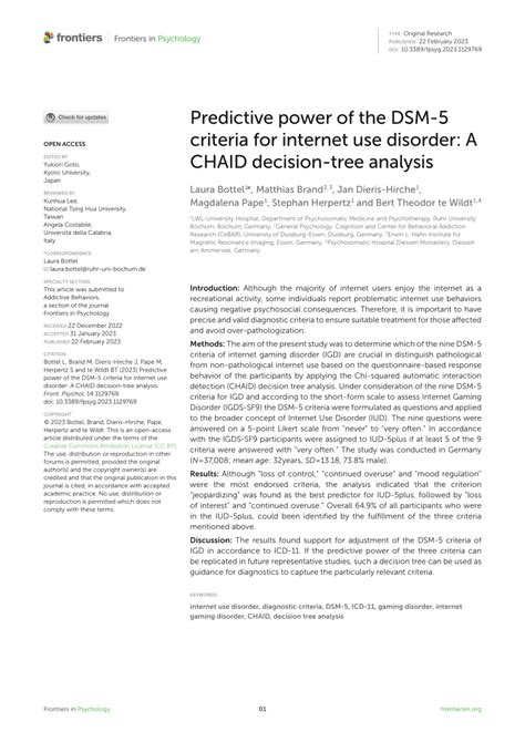 Pdf Predictive Power Of The Dsm 5 Criteria For Internet Use Disorder A Chaid Decision Tree