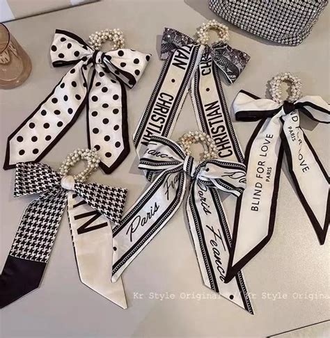 명품 스카프 진주 머리끈 세컨웨어