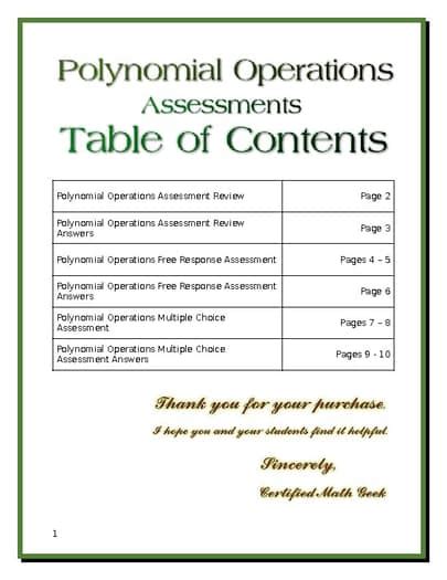 Polynomial Operations Review And Assessment Fr And Mc Editable Tpt