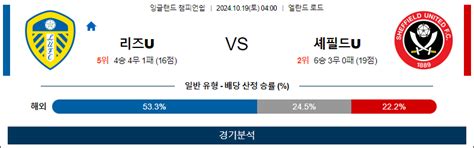 10월19일 Efl 리즈 셰필드 해외축구분석 스포츠분석 축구자료 라이브스코어 라이브맨 실시간 라이브스코어 토토사이트 추천 꽁머니 먹튀검증 커뮤니티 안전놀이터 추천